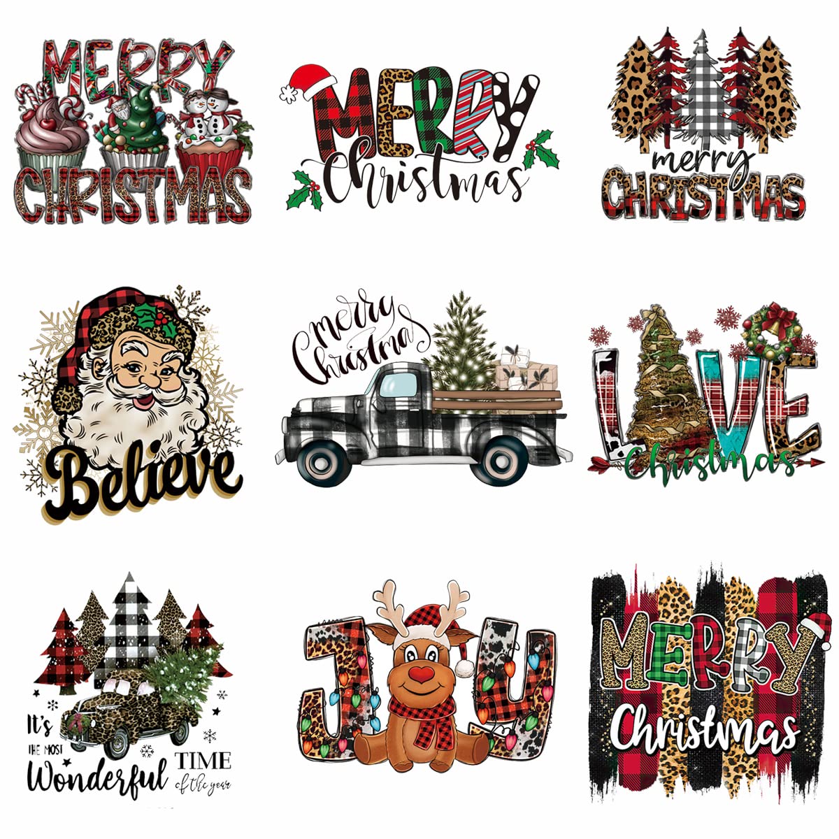 9 Sheets Christmas Iron on Transfers for T-Shirt Christmas Iron on Patches Heat Transfer Design Vinyl Stickers Decals Santa Claus Elk Appliques for Clothing T-Shirts Jackets Hoodies Pillow Covers