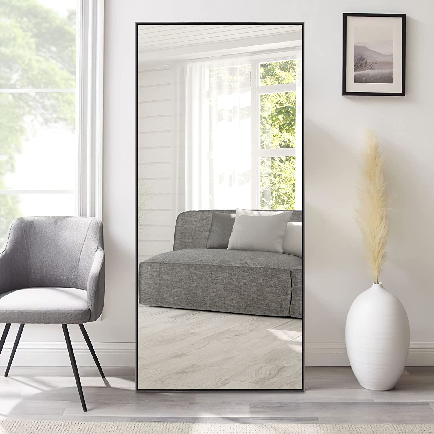 MIRUO 47"x22" Wall Mirror Full Length Mirror Full Body Mirror Bathroom Mirror Black Mirror Body Mirror Boho Mirror Long Mirror Aluminum Alloy Frame No Stand Shower Mirror