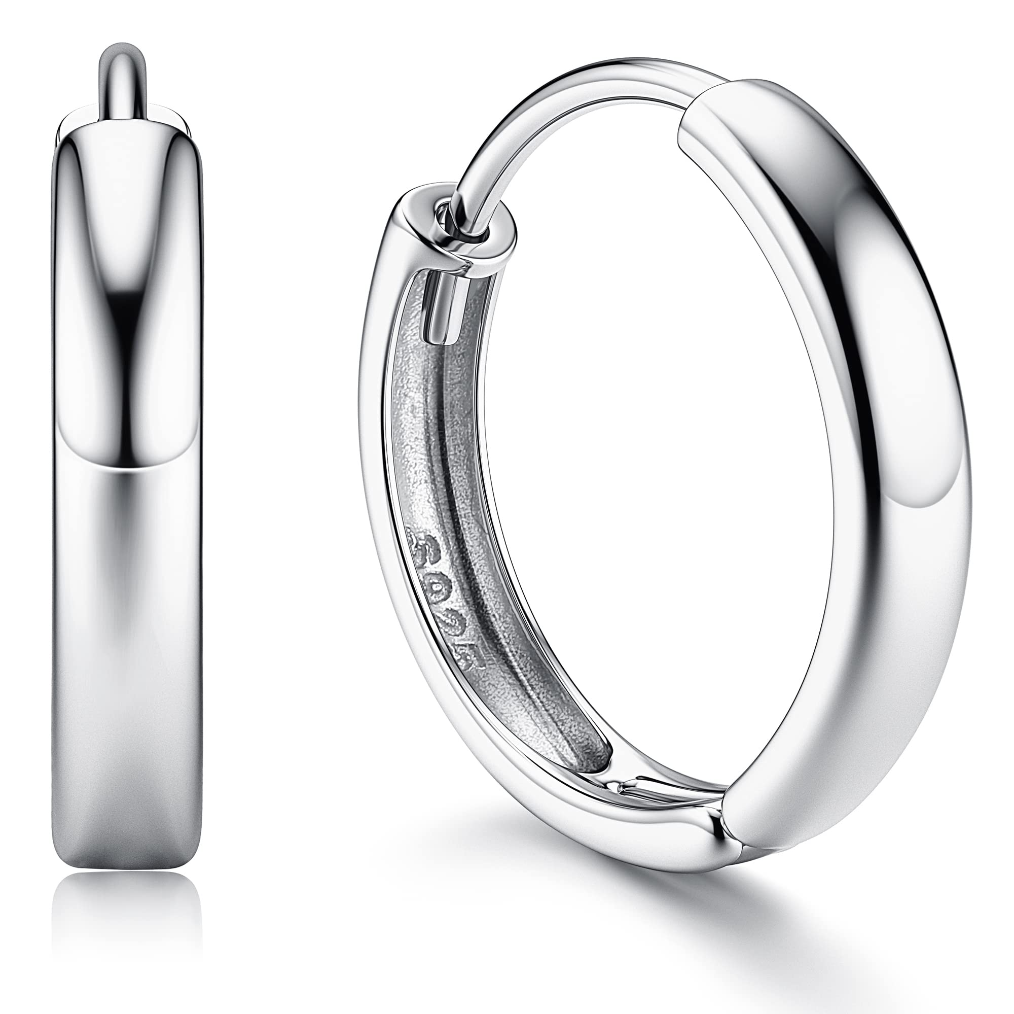 Milacolato Sterling Silver Hoop Earrings for Women 14K Vermeil White Gold Plated 3mm Chunky Gold Hoops Earrings Bold Huggie Small Medium Hoop Earrings 18mm