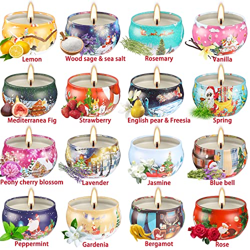 Christmas Scented Candles Gift Sets, Natural Soy Wax 2.5 Oz Unit Portable Travel Tin Perfect for Women Anniversary - 16 Pack