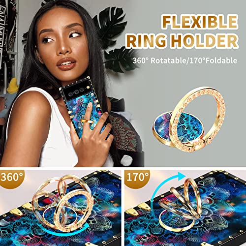 Loheckle for Pixel 7 Pro Case for Women, Designer Cases for Google Pixel 7 Pro with Ring Stand Holder and Lanyard, Stylish Mandala Luxury Cover for Pixel 7 Pro 6.7 Inch