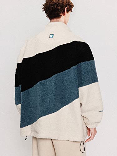 Aelfric Eden Mens Color Patchwork Oversized Sweater Sherpa Jackets Faux Shearling Shaggy Full-Zip Jackets Warm Fuzzy Coats