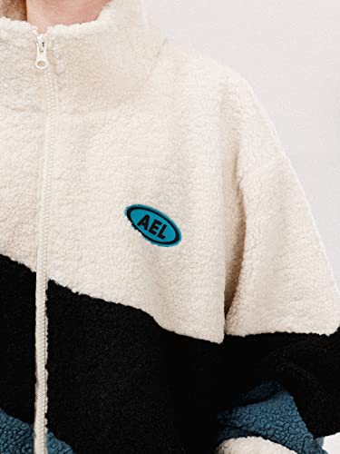 Aelfric Eden Mens Color Patchwork Oversized Sweater Sherpa Jackets Faux Shearling Shaggy Full-Zip Jackets Warm Fuzzy Coats