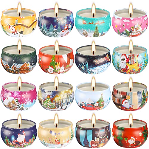 Christmas Scented Candles Gift Sets, Natural Soy Wax 2.5 Oz Unit Portable Travel Tin Perfect for Women Anniversary - 16 Pack