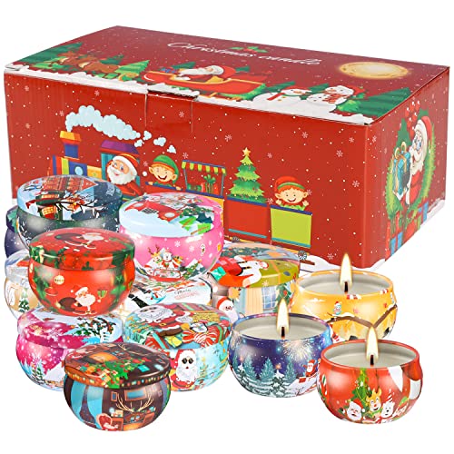 Christmas Scented Candles Gift Sets, Natural Soy Wax 2.5 Oz Unit Portable Travel Tin Perfect for Women Anniversary - 16 Pack