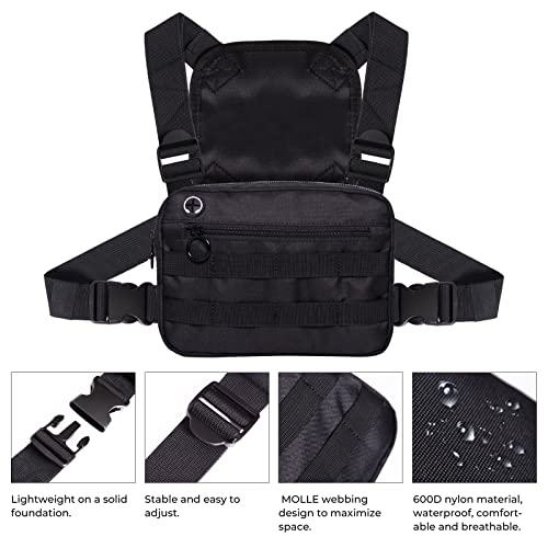 MJNUONE Outdoor Chest Bag For Men,Tactical Chest pack with Reflective, Lightweight Utility Chest Rig Bag with Extra Storage for Running Climb Cycling Hiking