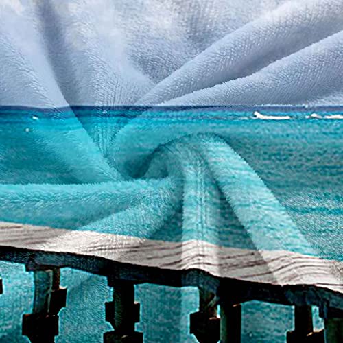 NARBOR Soft Fleece Throw Blanket - Fluffy Microfiber Solid Blankets for Bed and Couch Double/Single Size - 59X79Inch Wooden Bridge Sea Scenery Printed Flannel Blanket for Bed, Couch and Sofa