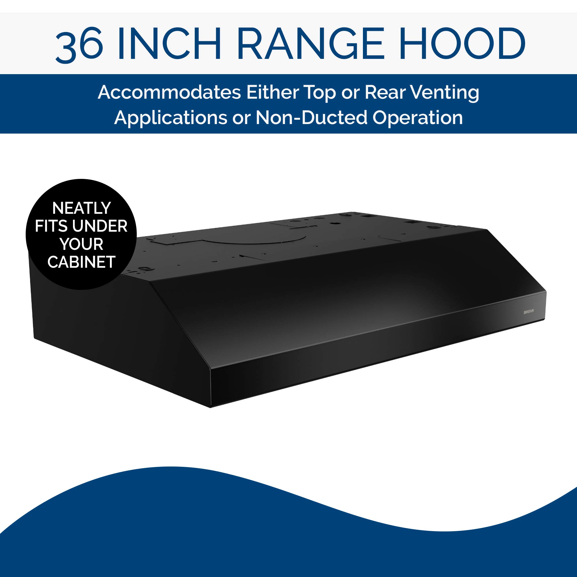 Broan-NuTone 36-inch Under-Cabinet Range Hood Insert with Philips LED Light Bulbs, Black