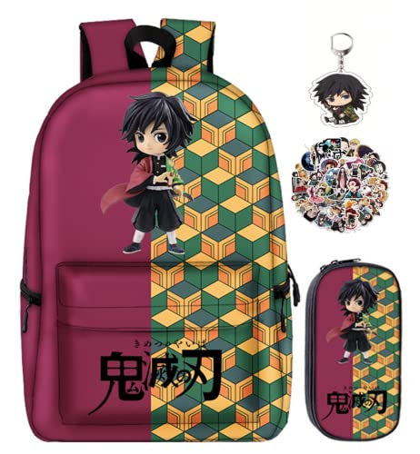XIXISA 18 INCH Anime Tomioka Giyuu Backpack with Pencil Case, Demon Slayer Backpacks Bookbag Schoolbag Daypack for Teens Large Capacity Travel Bag (18 INCH, Tomioka Giyuu)