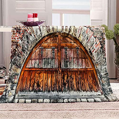 NARBOR Soft Fleece Throw Blanket - Fluffy Microfiber Solid Blankets for Bed and Couch Double/Single Size - 59X79Inch Arched Wooden Door Printed Flannel Blanket for Bed, Couch and Sofa