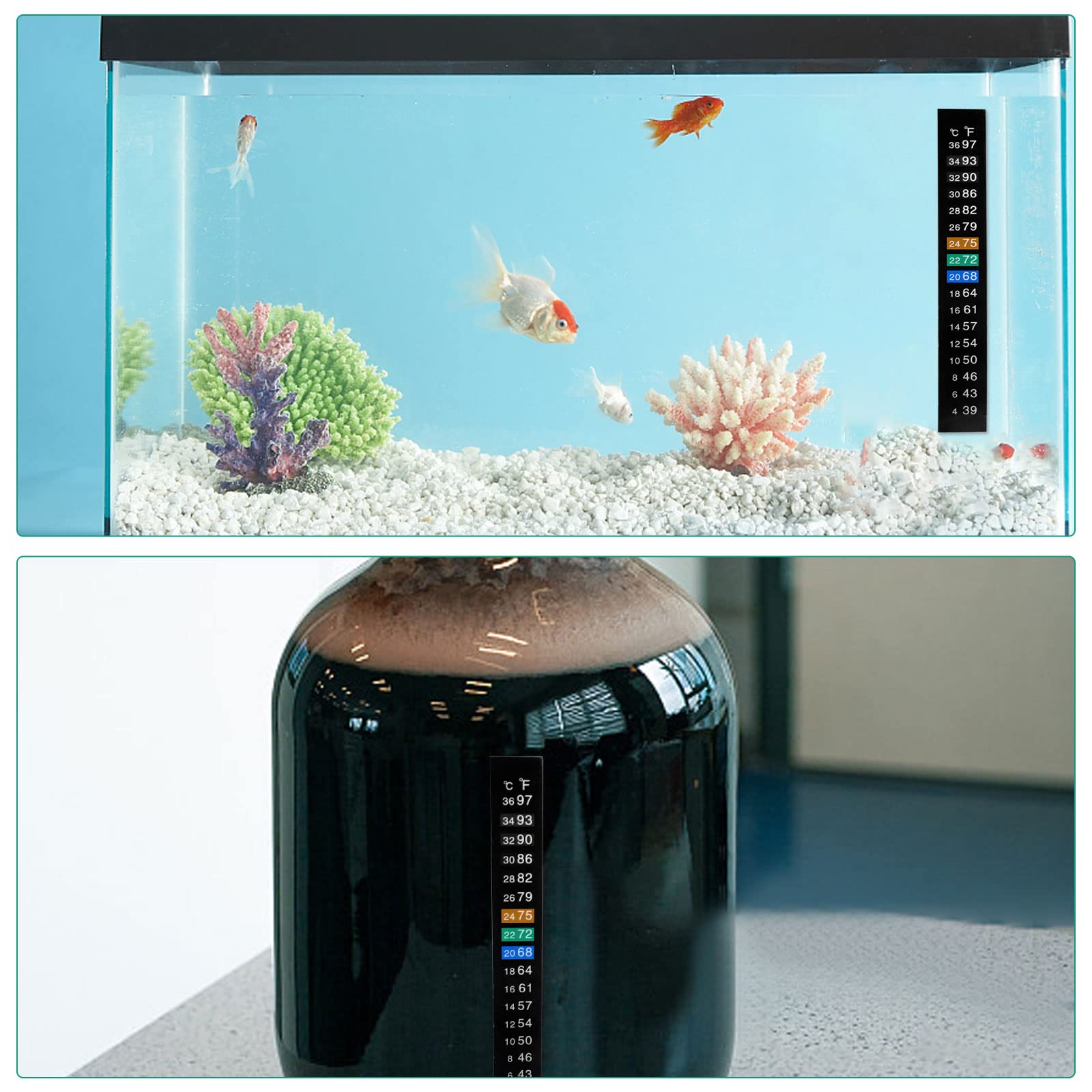 Stick On Thermometer Strip, Digital Aquarium Thermometer Sticker for Brewing, Fish Tank,Kombucha or Fermenting 39-97℉(4-36℃) Adhesive Strip Thermometer (10)