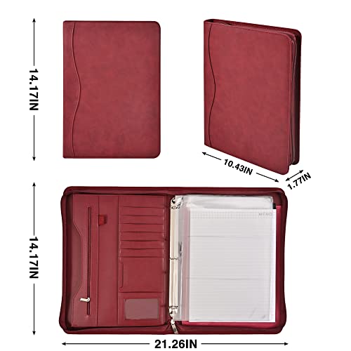 Linaxbong Padfolio Portfolio Business Binders—3 Ring Binders,Secure Zippered Closure,Resume padfolio Business Organizer—Pu Leather Padfolio Portfolio Binders for Men & Women(WR)