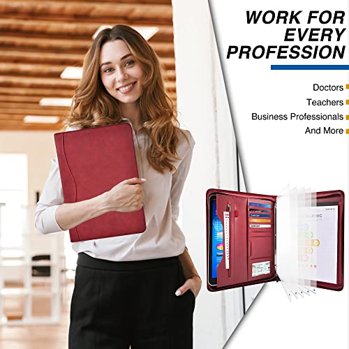 Linaxbong Padfolio Portfolio Business Binders—3 Ring Binders,Secure Zippered Closure,Resume padfolio Business Organizer—Pu Leather Padfolio Portfolio Binders for Men & Women(WR)