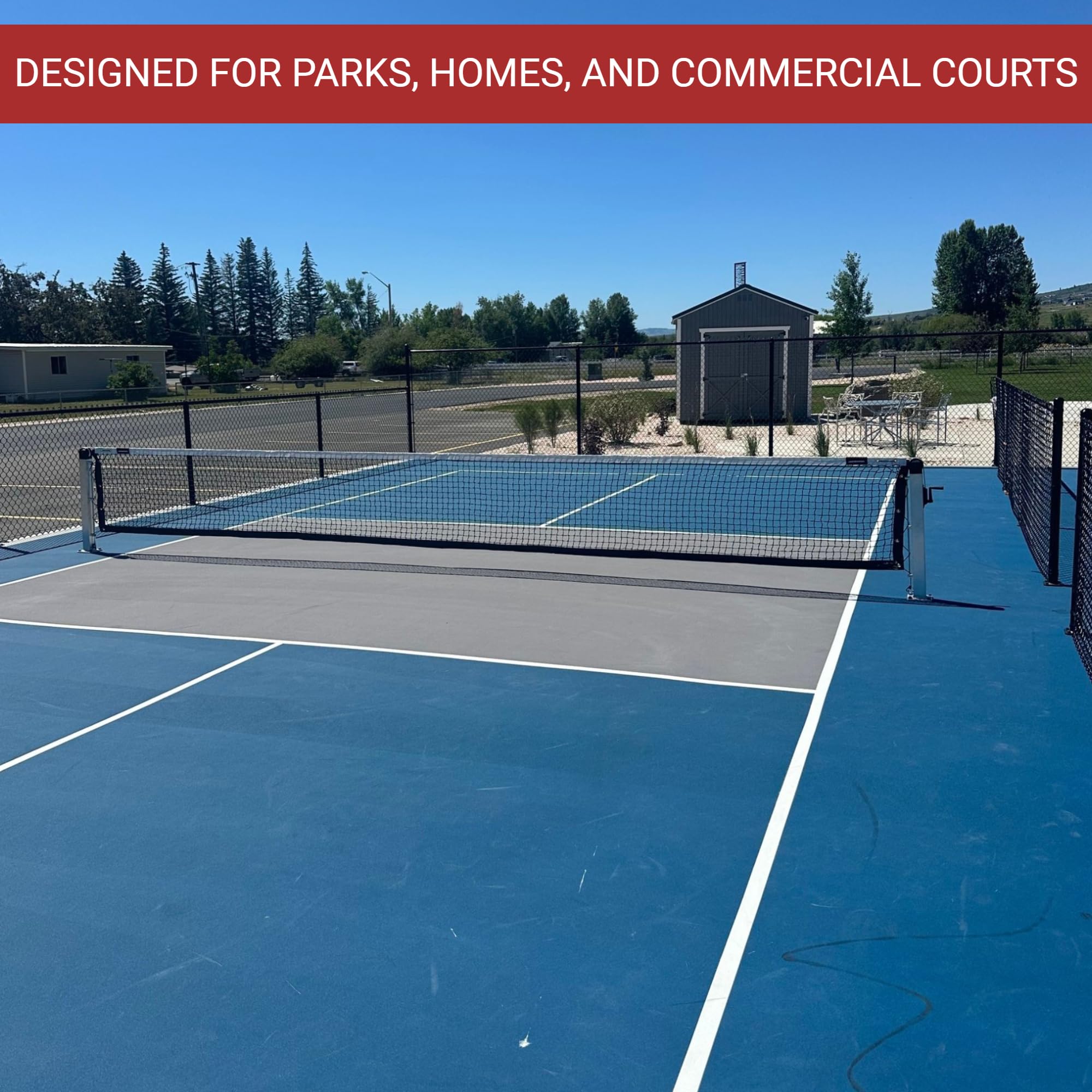 Dominator In Ground Pickleball System - Includes Two Heavy Duty Square Pickleball Posts with Net and Sleeves - Aluminum, Rust Free, and Follows USAPA Standards