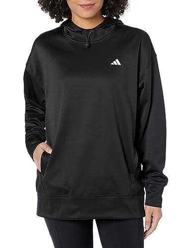 adidas Women's Aeroready Game and Go Fleece Hoodie, Black/White, Medium