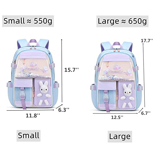LELEBEAR Bunny Backpack,Large Capacity Waterproof Kawaii Bookbag for Grades 1-6,Kawaii Bunny Backpack for Girls (Purple, Large)