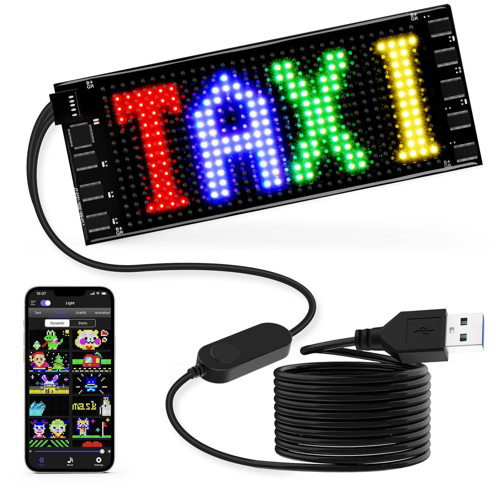 RAYHOME LED Sign for Car, 7''x3''Flexible LED Matrix Panel USB 5V Bluetooth Application Control DIY Programmable Scrolling LED Sign for Car Party Wedding Festival