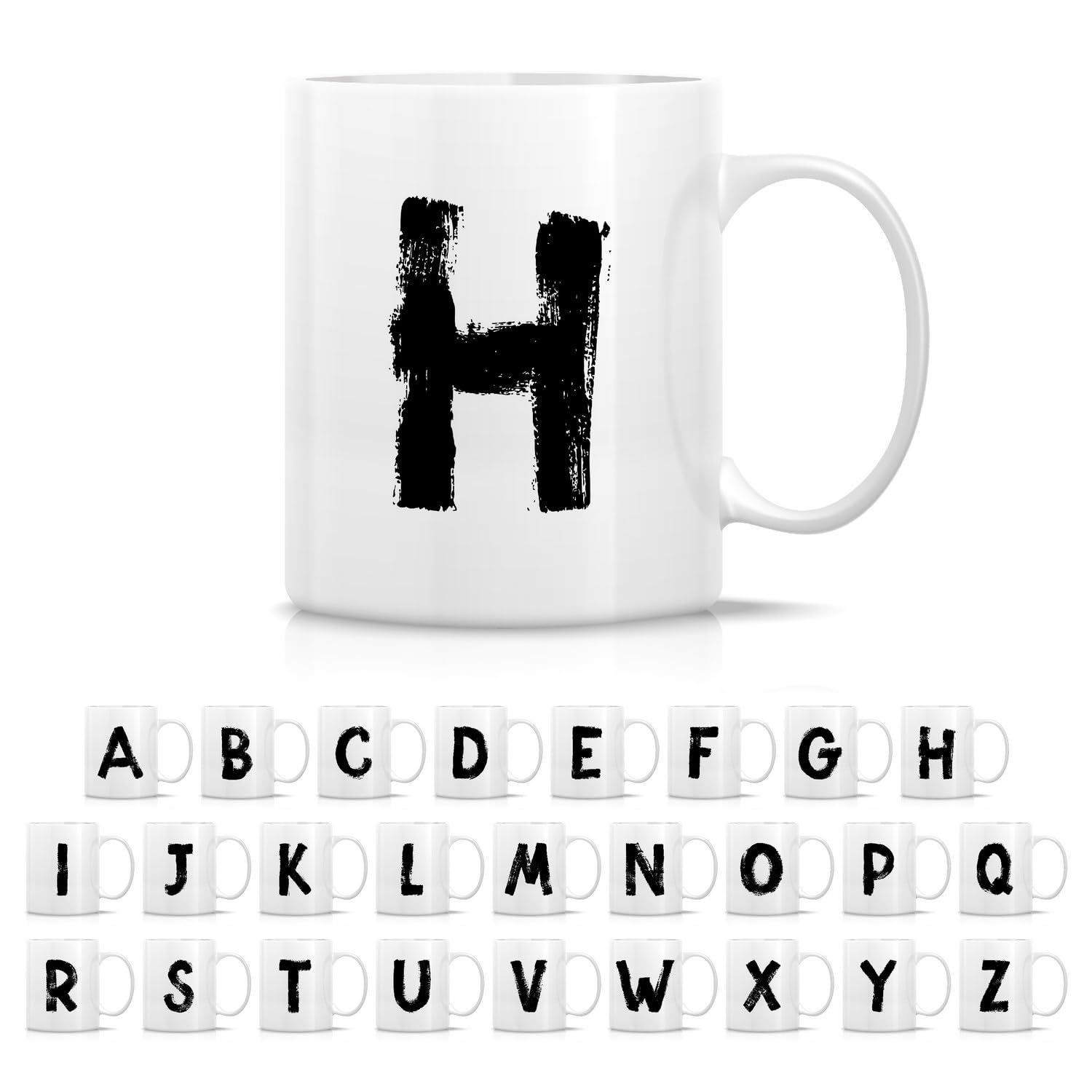 Retreez Initial A-Z Hand Drawn Grunge Alphabet Monogrammed Monogram Mug 11 Oz Ceramic Tea Coffee Mugs - Appreciation Thank You Holiday Birthday Gifts for her friend coworker sister bestie - H Initial
