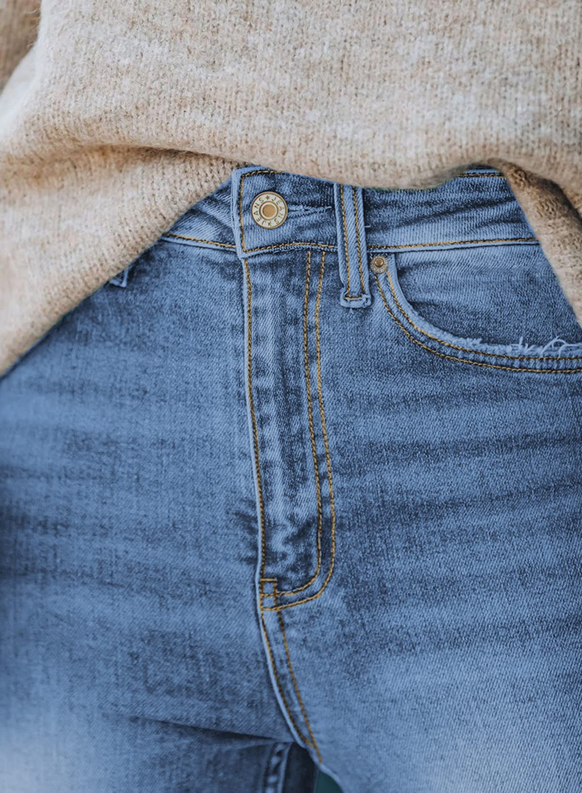 Sidefeel Women's Classic Skinny Frayed Ankle Denim Zimbaplatinum Stretch Straight Jeans Size 14 Blue