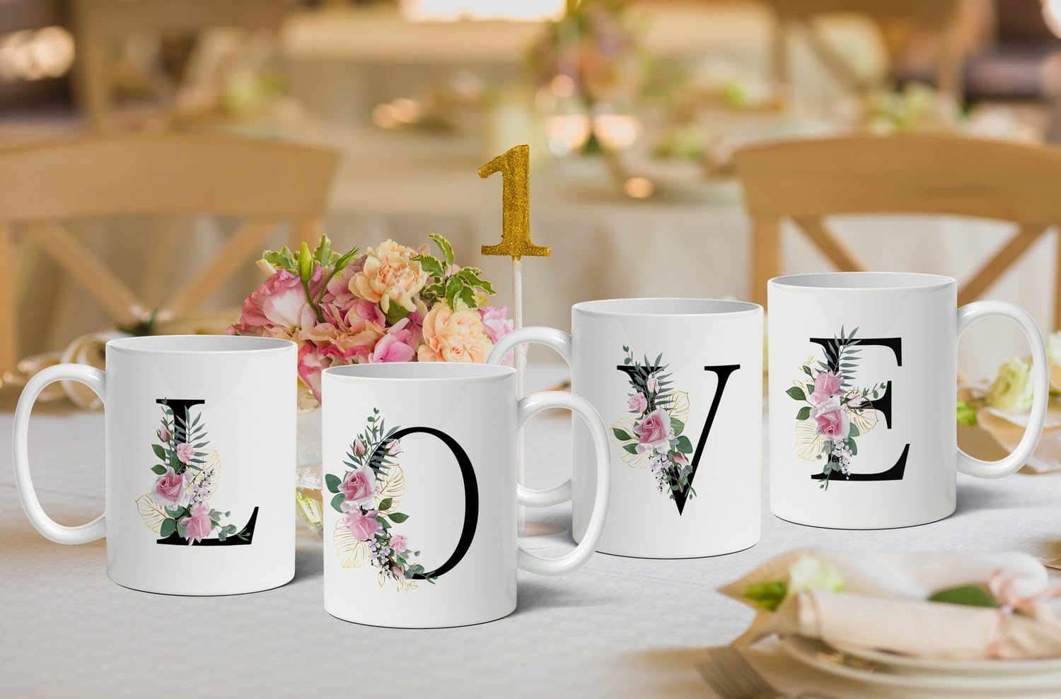 Retreez Initial A-Z Floral Botanical Bouquet Alphabet Monogrammed Monogram Mug 11 Oz Ceramic Tea Coffee Mugs - Appreciation Thank You Wedding Birthday Gifts for her friend coworker sister - K Initial