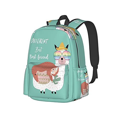 KiuLoam 17 Inch Backpack Cute Sloth Llama Friends Mint Green Laptop Backpack Shoulder Bag School Bookbag Casual Daypack