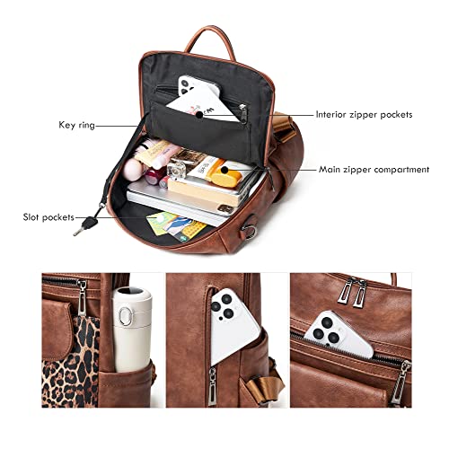 OPAGE Leather Backpack Purse for Women Fashion Designer Ladies Shoulder Bags Travel Backpack With Wristlet