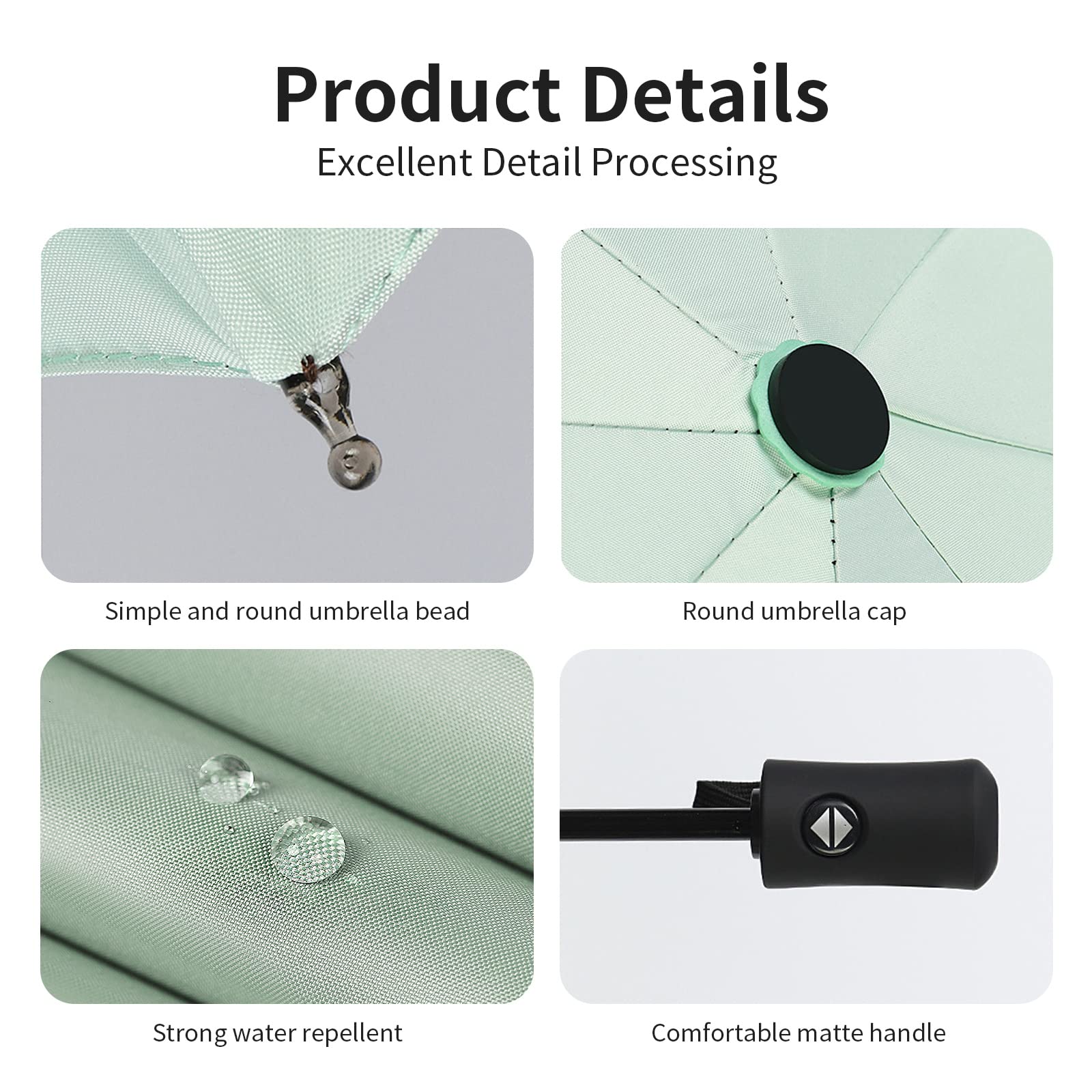 Cloudia Automatic Windproof Travel Umbrella, Umbrella in Rain and Sun for Women and Men (Matcha)