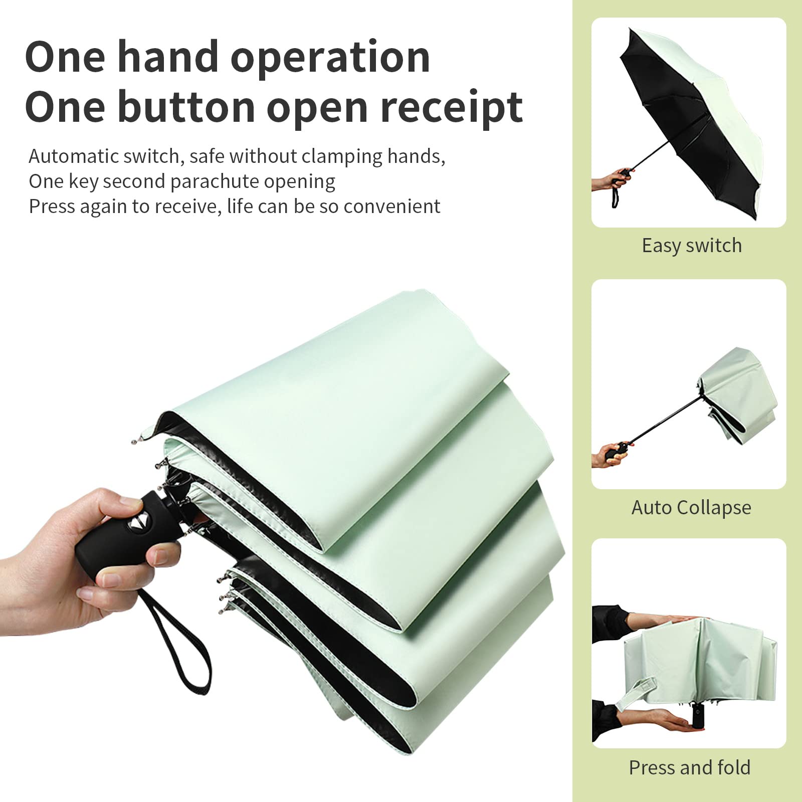 Cloudia Automatic Windproof Travel Umbrella, Umbrella in Rain and Sun for Women and Men (Matcha)