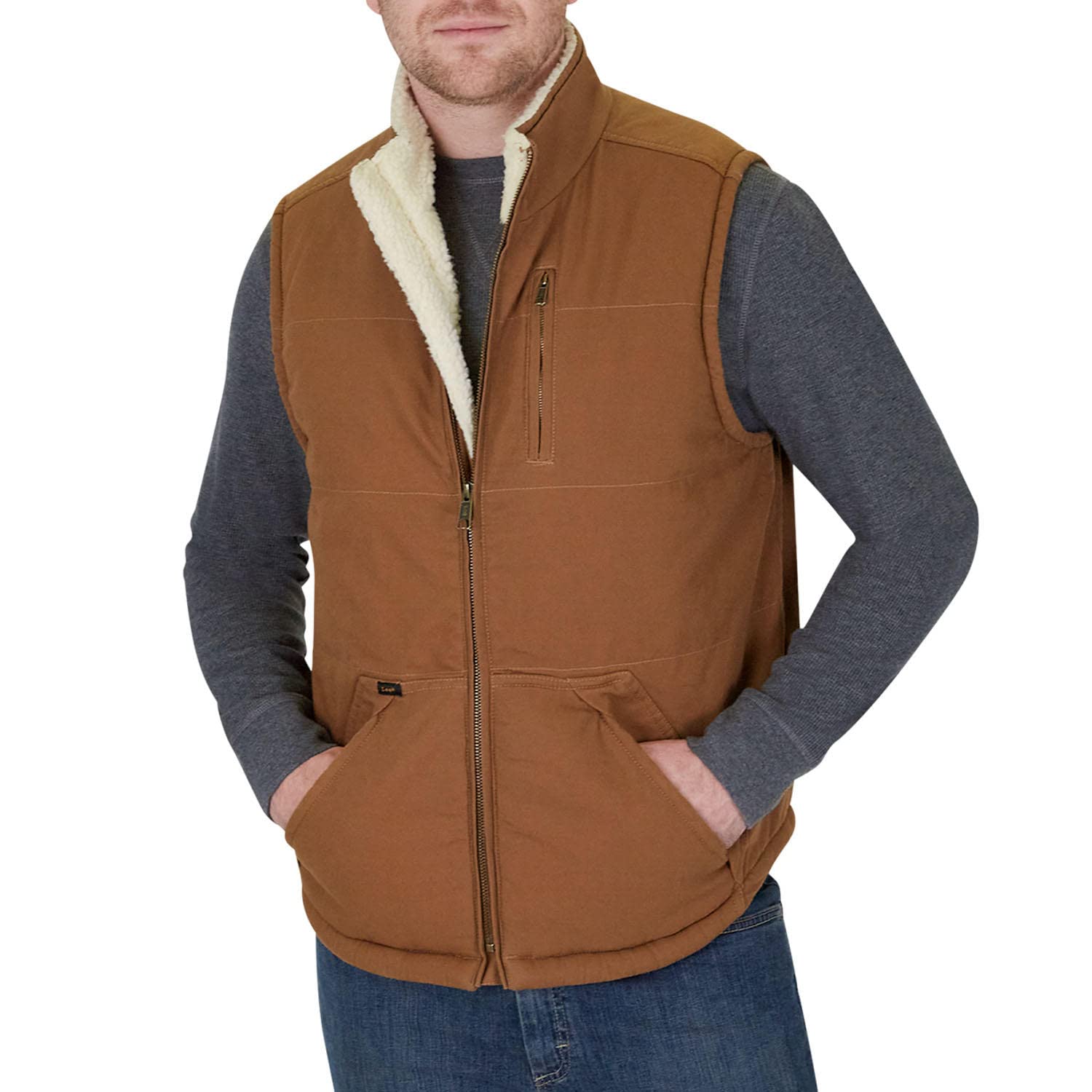 Lee Men's Workwear Canvas Vest | Winter Vest For Men | Work Vest With Pockets | Sleeveless Jacket Men - Tobacco XX-Large