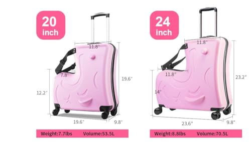 AO WEI LA OW Travel Suitcases PC Kids' Luggage Suitcase with Wheels Ride-On Rolling Trolley Case Fits to Kid 6-12 Years Old (Checkd-24-Inch)