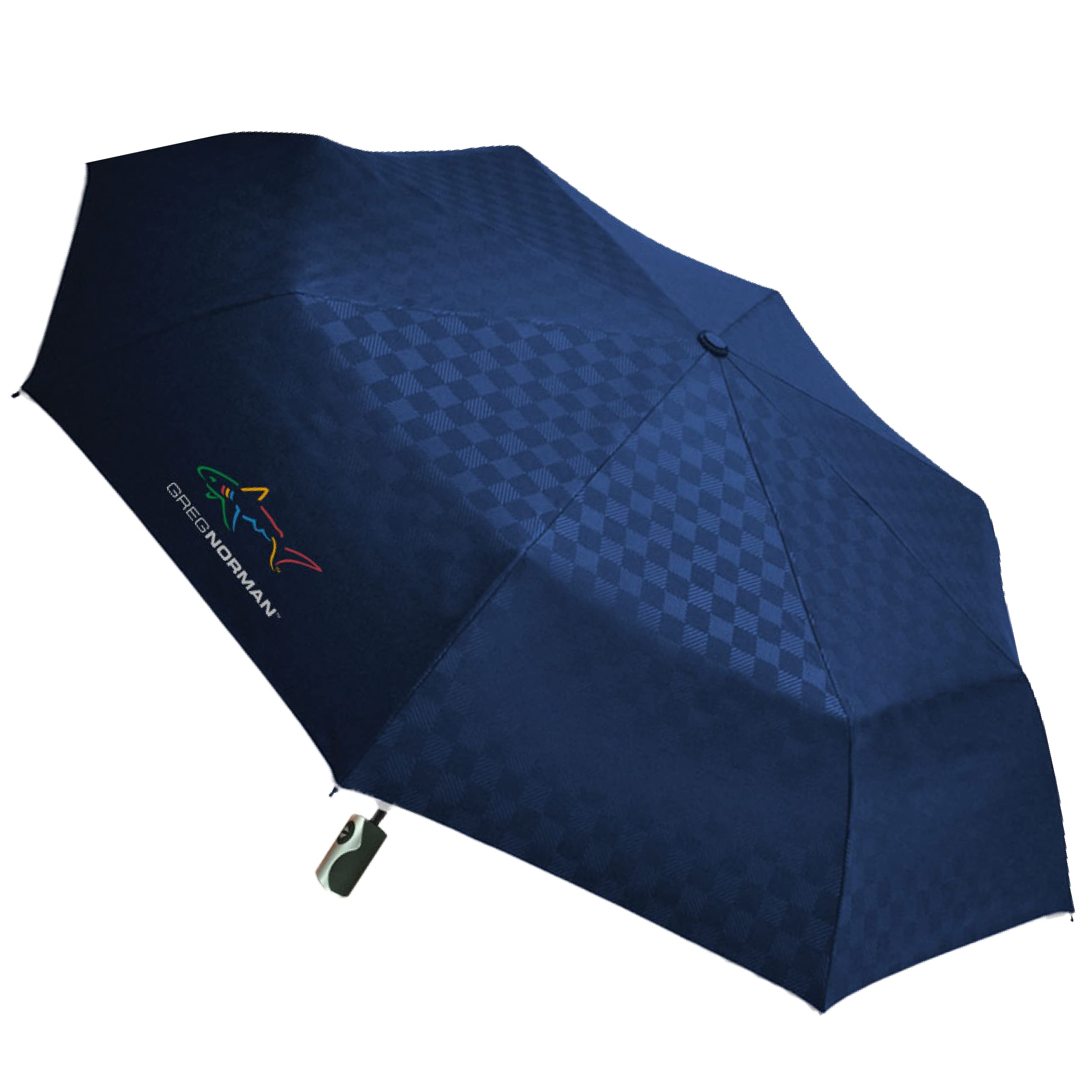 GREG NORMAN Rain Umbrella, Automatic Folding Umbrella, Windproof, Lightweight and Packable for Travel, Full 42 Inch Arc, Navy Embossed