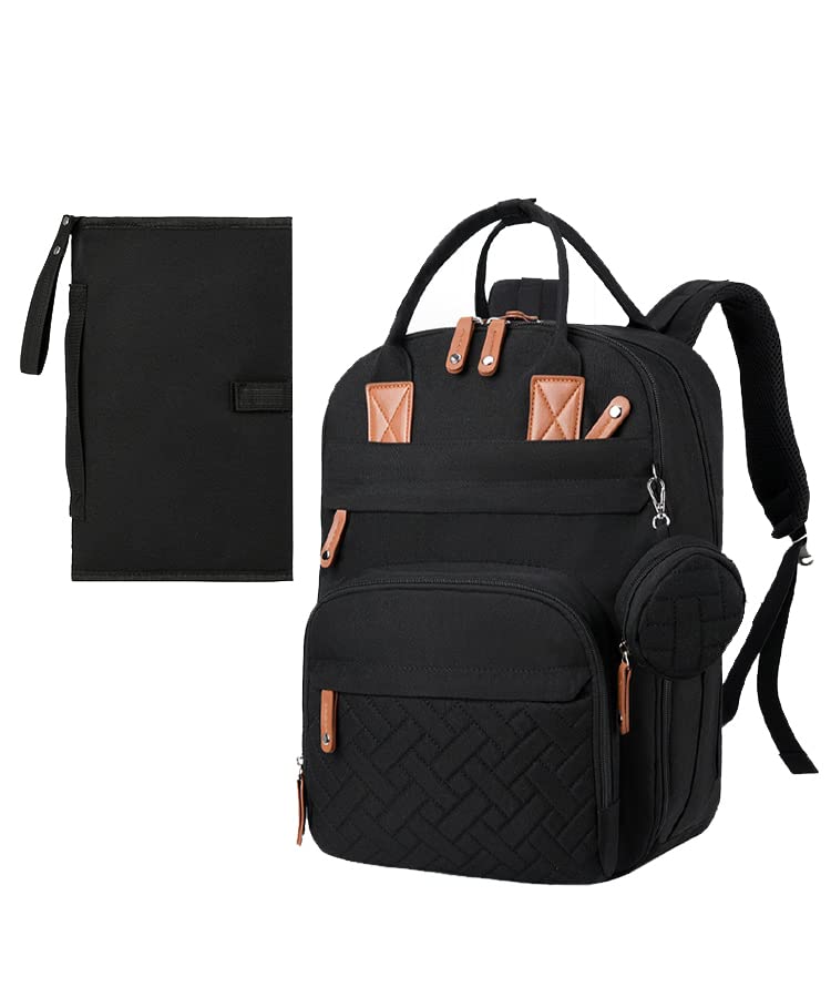 UISKOOPW Diaper Backpack, Baby Nappy Waterproof Changing Bags Travel BackPack with Changing Pad & Stroller Straps (Black)