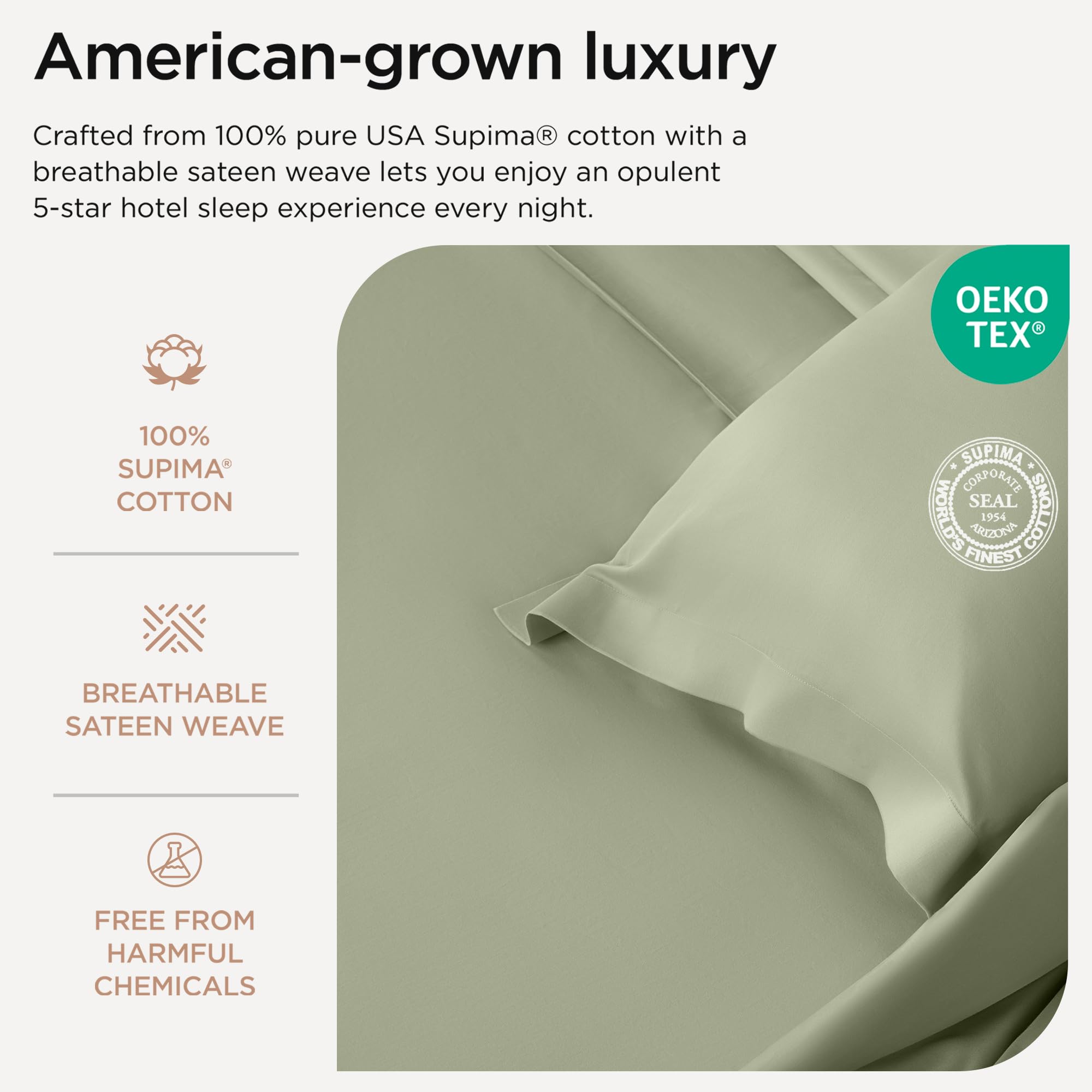 Threadmill Luxury Supima Cotton Sheets, Luxury 1200 Thread Count Soft 100% Cotton Sheets for Full Size Bed, 4 Pc Sage Green Bed Sheets Full Set, 5-Star Hotel Quality Deep Pocket Bed Sheets Set