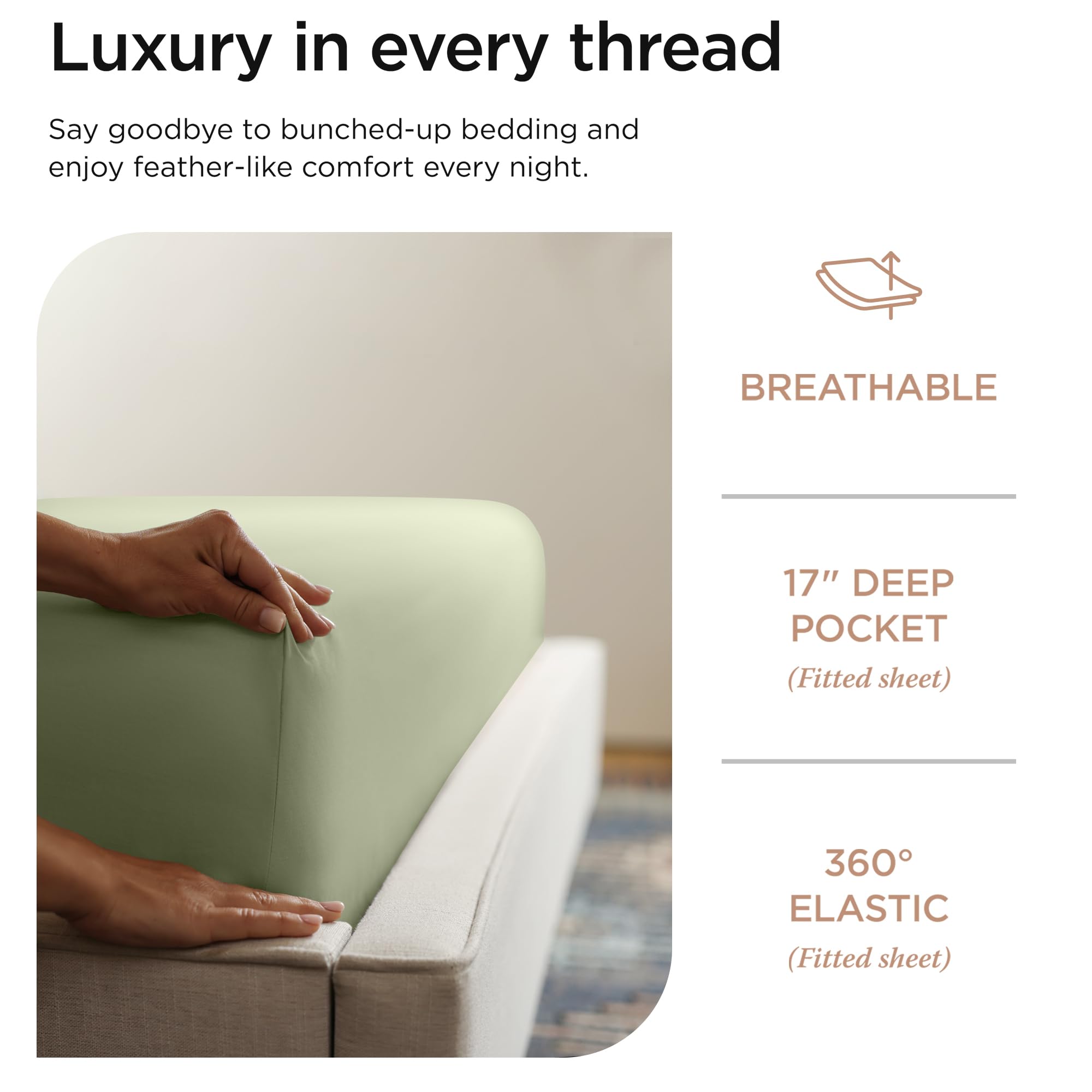 Threadmill Luxury Supima Cotton Sheets, Luxury 1200 Thread Count Soft 100% Cotton Sheets for Full Size Bed, 4 Pc Sage Green Bed Sheets Full Set, 5-Star Hotel Quality Deep Pocket Bed Sheets Set