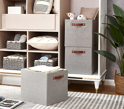DECOMOMO Cubby Storage Bins | 13x15x13inch Fabric Storage Cubes for Kallax Shelves Cloth Nursery Decorative with Handles (Grey, Kallax - 15"L X 13"W X 13"H - 3P)