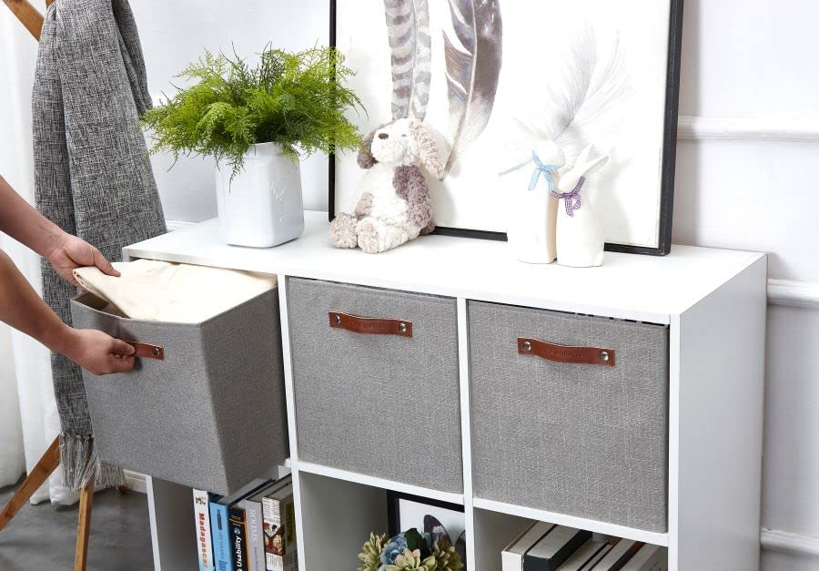 DECOMOMO Cubby Storage Bins | 13x15x13inch Fabric Storage Cubes for Kallax Shelves Cloth Nursery Decorative with Handles (Grey, Kallax - 15"L X 13"W X 13"H - 3P)