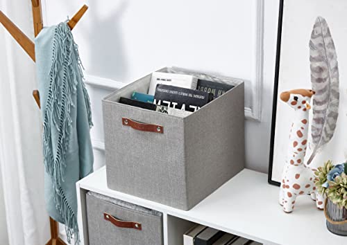DECOMOMO Cubby Storage Bins | 13x15x13inch Fabric Storage Cubes for Kallax Shelves Cloth Nursery Decorative with Handles (Grey, Kallax - 15"L X 13"W X 13"H - 3P)