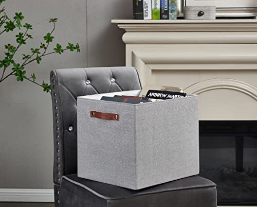 DECOMOMO Cubby Storage Bins | 13x15x13inch Fabric Storage Cubes for Kallax Shelves Cloth Nursery Decorative with Handles (Grey, Kallax - 15"L X 13"W X 13"H - 3P)