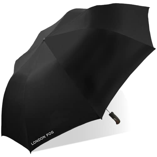 London Fog Rain Umbrella, Automatic Two Person Folding Umbrella, Windproof, Lightweight and Packable for Travel, Full 56 Inch Arc, Black