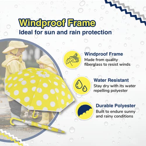 The Weather Station Children's Mini Manual Rain Umbrella, Fiberglass, Windproof, Lightweight, and Packable for Travel, Full 32 Inch Arc, Yellow Dot