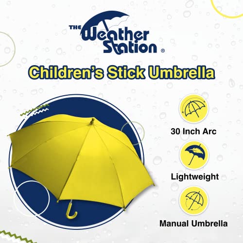 The Weather Station Children's Mini Manual Rain Umbrella, Metal, Windproof, Lightweight, and Packable for Travel, Full 30 Inch Arc, Yellow
