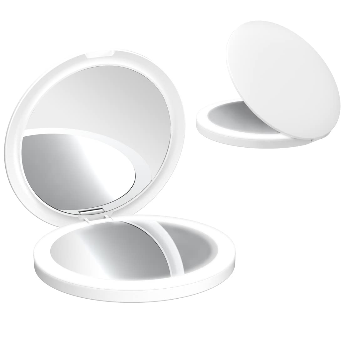 CigyYogy Small LED Compact Makeup Mirror Round Handheld Foldable - Magnifying Lighted Pocket Mirrors Double Sided with 1x/2x Magnification - Ideal Gift for Women Girls -White - 1 Pack