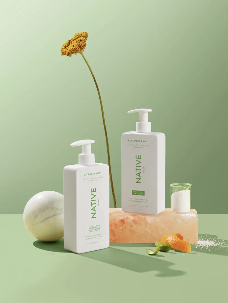 Native Shampoo and Conditioner Set | Sulfate Free, Paraben Free, Dye Free, with Naturally Derived Clean Ingredients| 16.5 oz (Cucumber & Mint, Volumizing)