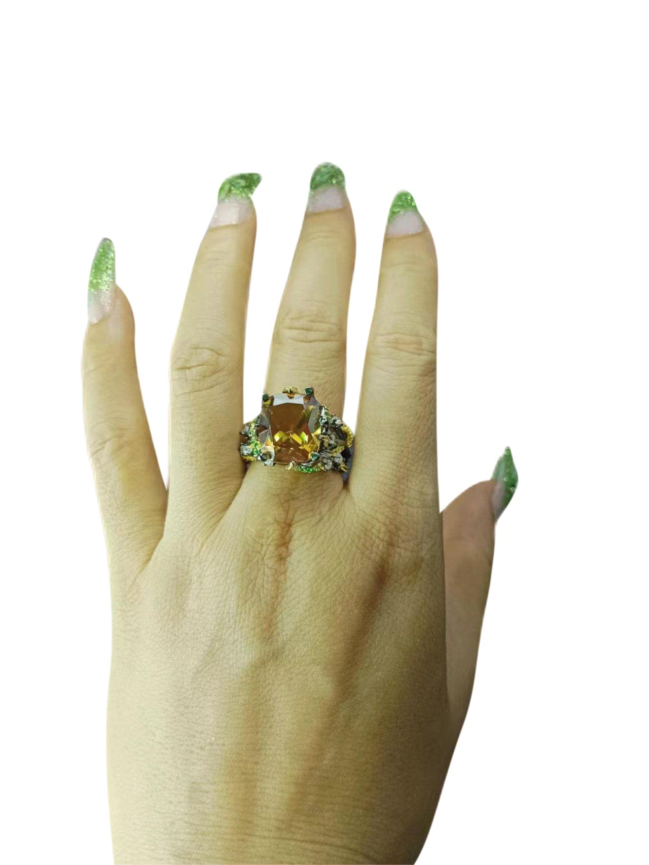 Tingle Alexandrite Rings Fine Jewelry For Women Diaspore Color Change Gem Engagement Ring Sterling Silver Ring (Magic Forest, 9)