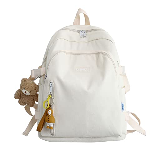 HANXIUCAO Kawaii Backpack For Girls Teens Fashion Daypack Laptop School Bag With Cute Pendant (white) One_Size