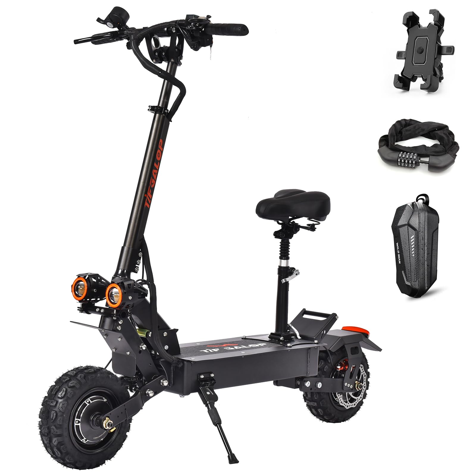 Adult Electric Scooter Series Dual Drive 5600W Motor, Max Speed 50mph, Max Range 50~56 Miles, All Terrain Off-Road Tires, Electric Scooter with Detachable Seat