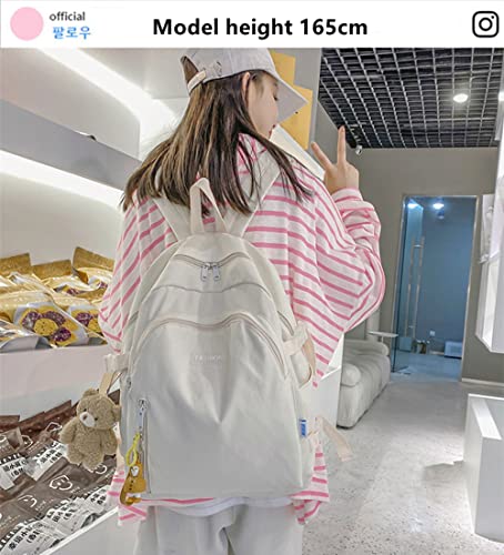 HANXIUCAO Kawaii Backpack For Girls Teens Fashion Daypack Laptop School Bag With Cute Pendant (white) One_Size
