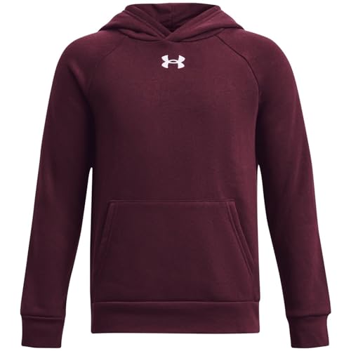 Under Armour Boys Rival Fleece Hoodie, (601) Dark Maroon / / White, Large