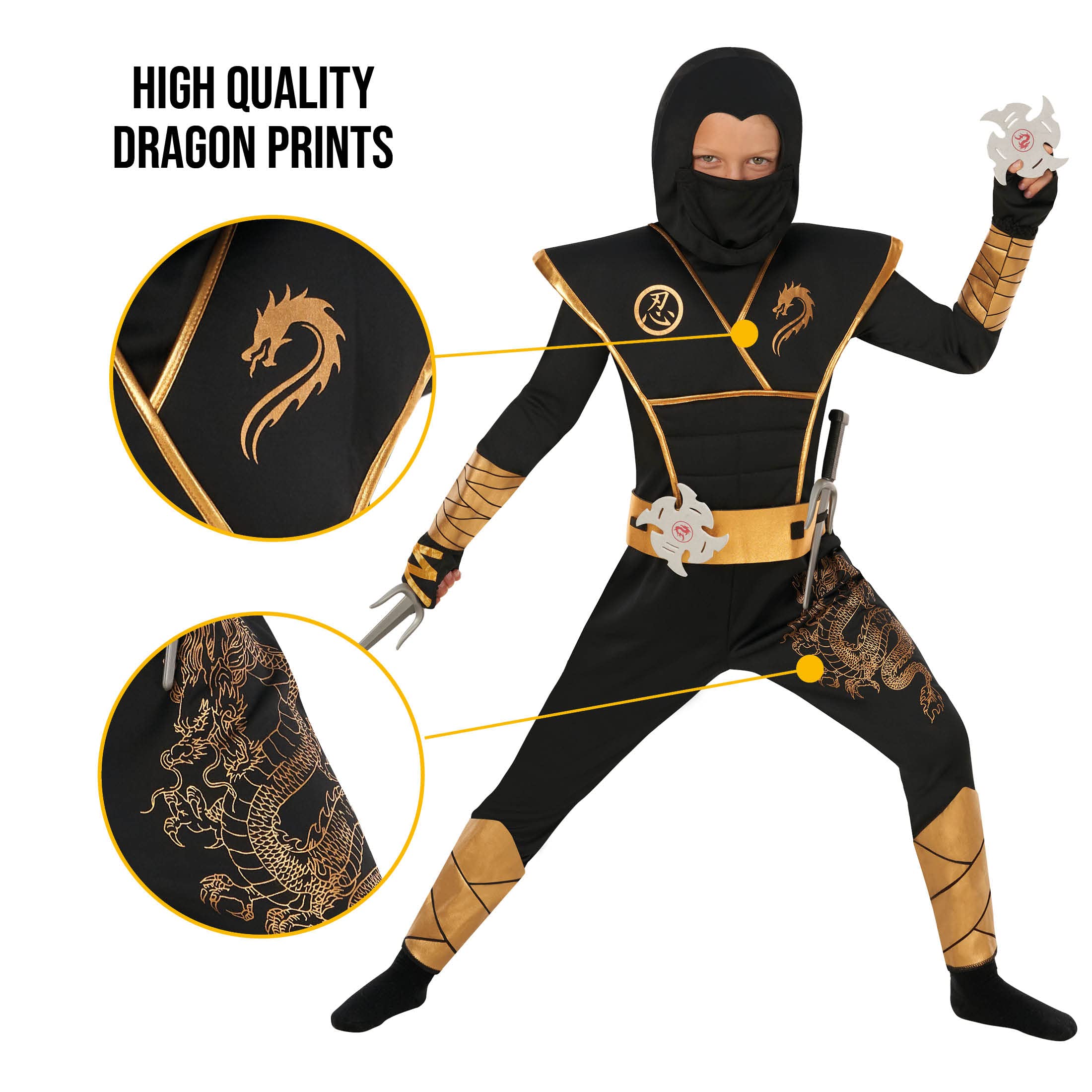 Morph Gold Ninja Costume Kids Boys Ninja Costume Halloween Costumes For Boys Kids Ninja Outfit Ninja Suit With Accessories