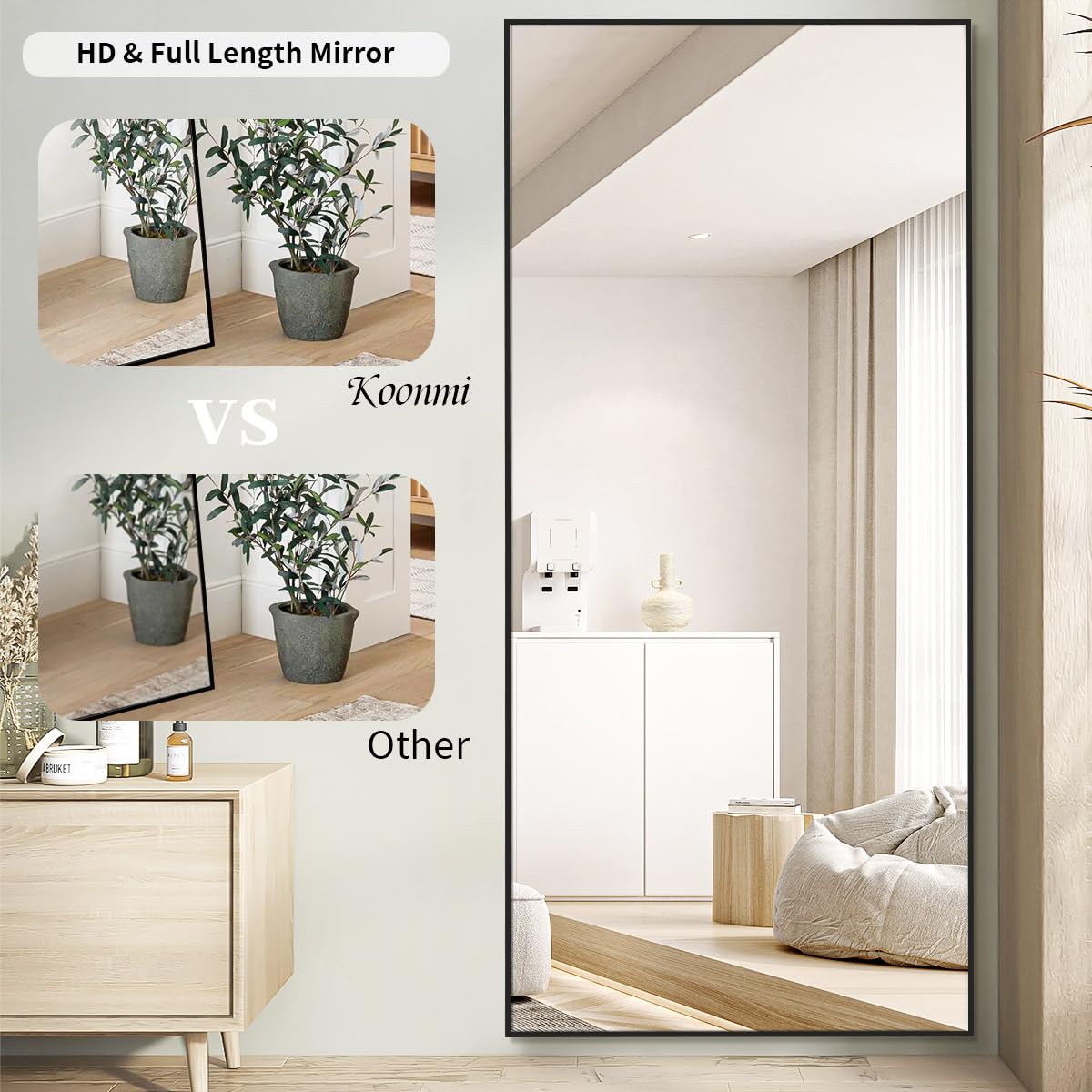 Koonmi Large Mirror Full Length 34"x76", Floor Body Mirror with Stand, Metal Frame Wall-Mounted Vanity Mirror, Hanging Leaning or Standing, Black